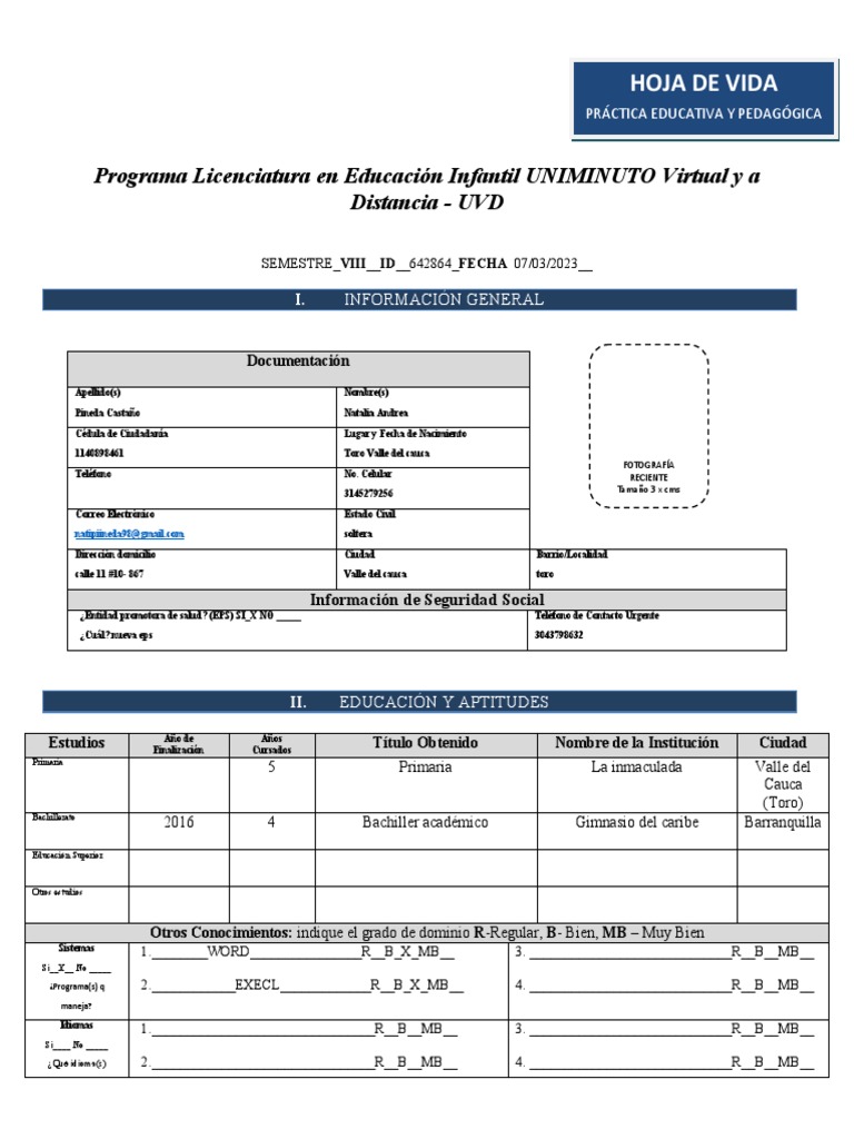 Hoja de Vida - Natalia Pineda | PDF