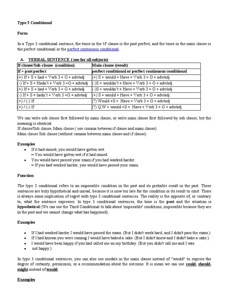 Conditional Sentence Type 3 | PDF | Verb | Linguistic Morphology