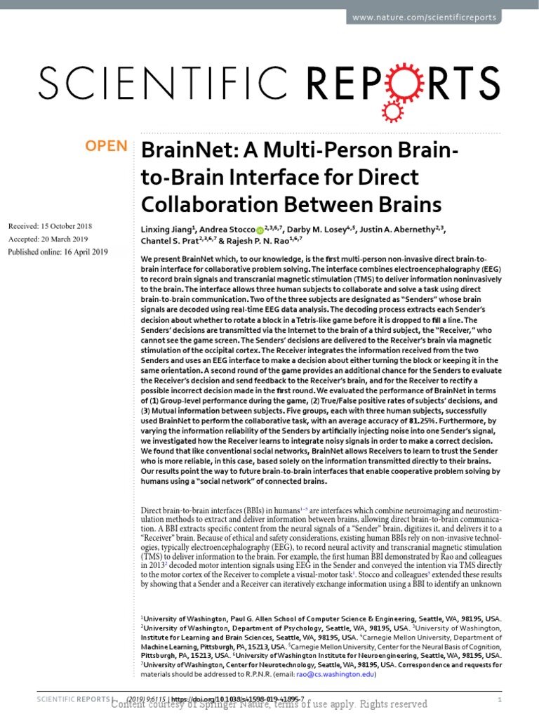 BrainNet A Multi-Person Brain-to-Brain Interface F | PDF ...