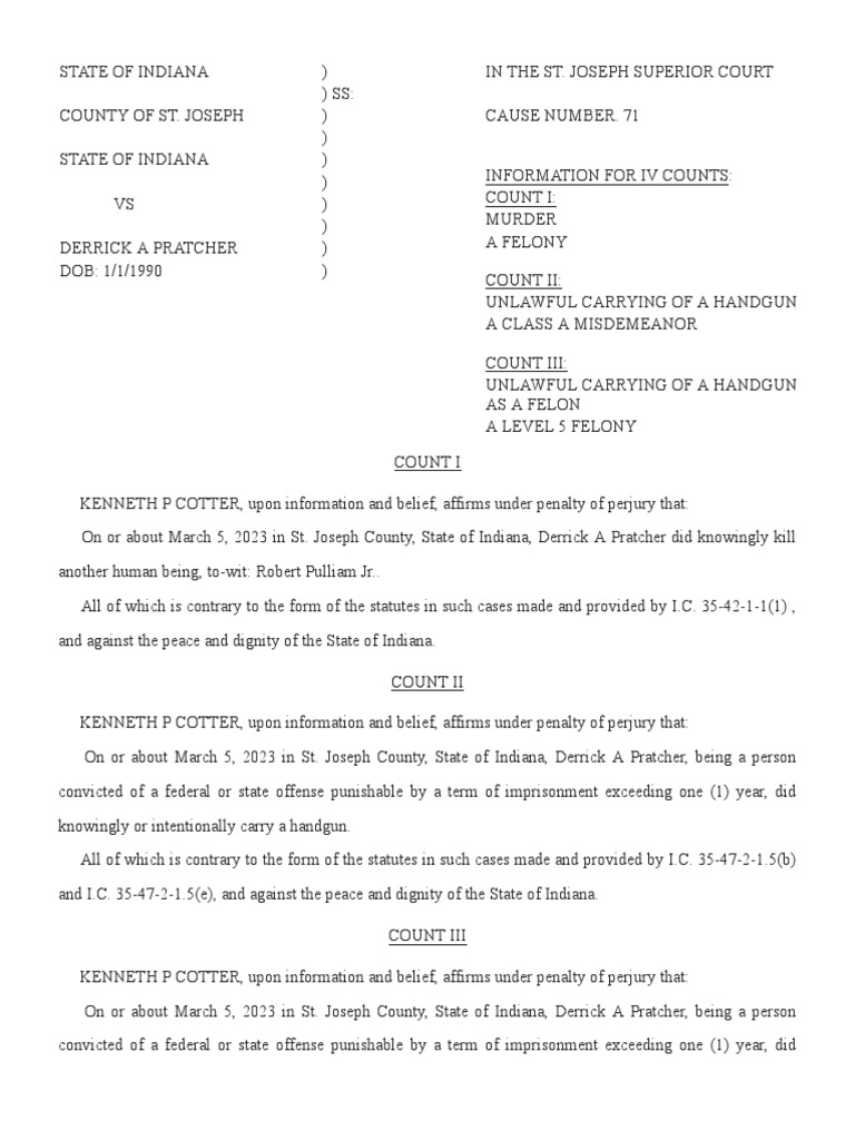 Derrick Pratcher Charging Information and PCA | PDF | Witness | Police