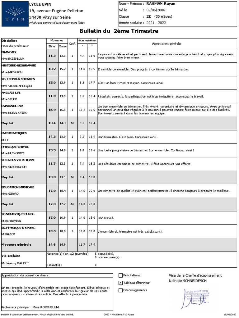 2021 Bulletin 2C 2ème Trimestre RAHMAN Rayan PDF | PDF