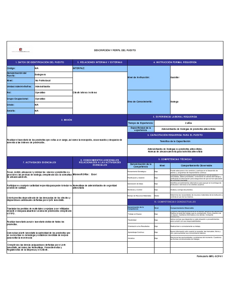 Bodeguero | PDF | Calidad (comercial) | Gestión de recursos humanos
