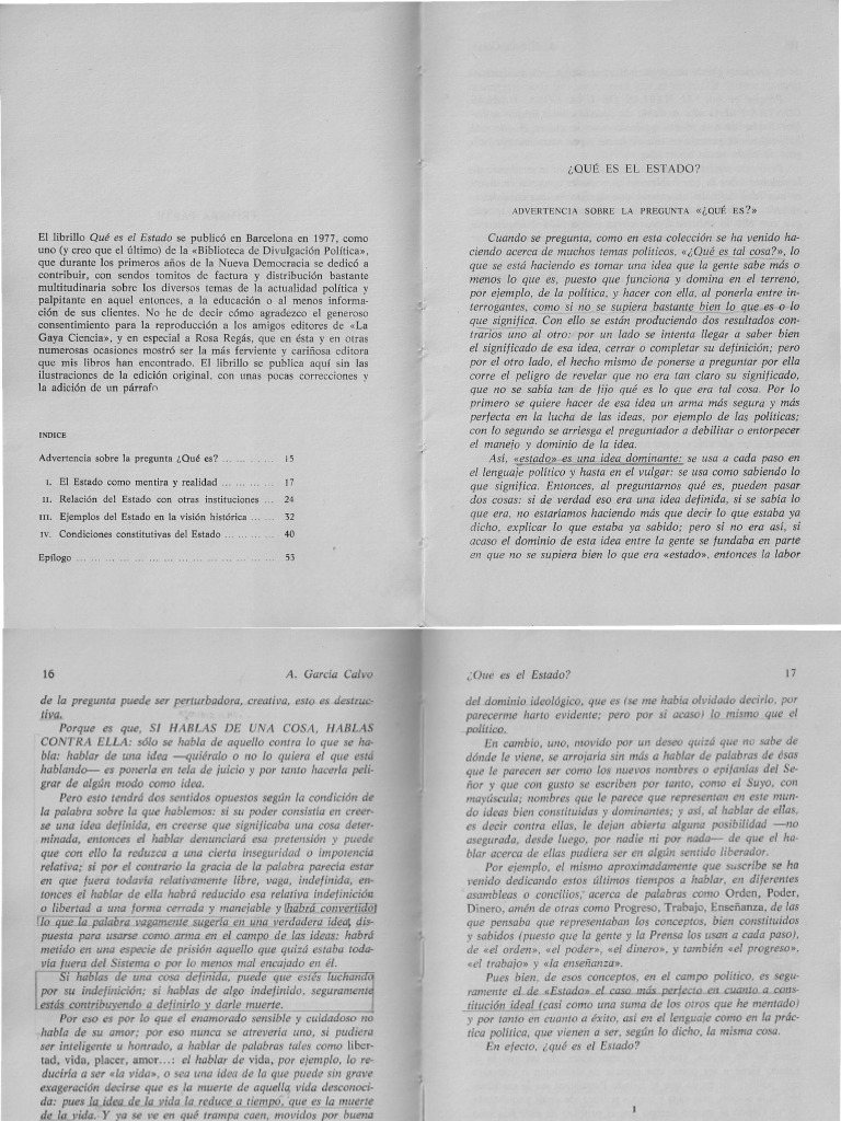 Agustín García Calvo - Que Es El Estado 1977 | PDF | Estado (política ...