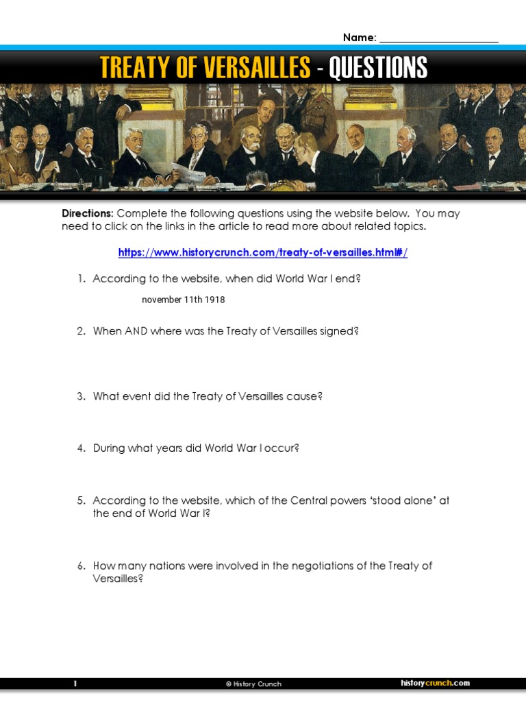 Treaty of Versailles Webquest - STUDENT | PDF | Treaty Of Versailles ...