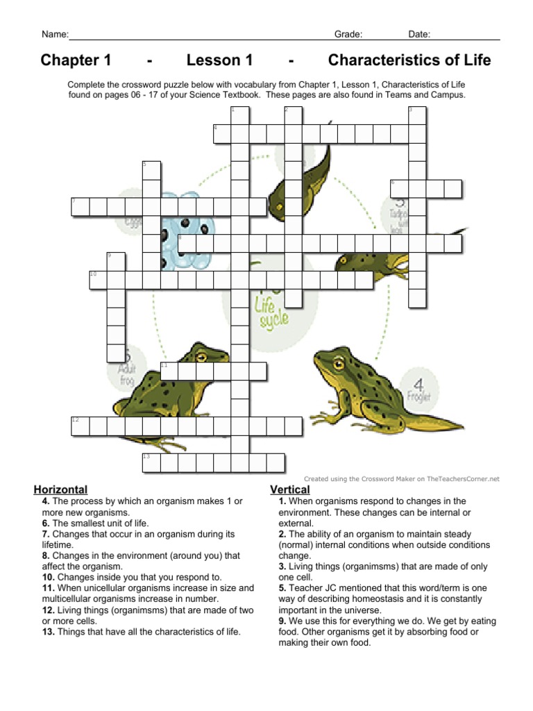 Characteristics of Life Crossword Puzzle | PDF