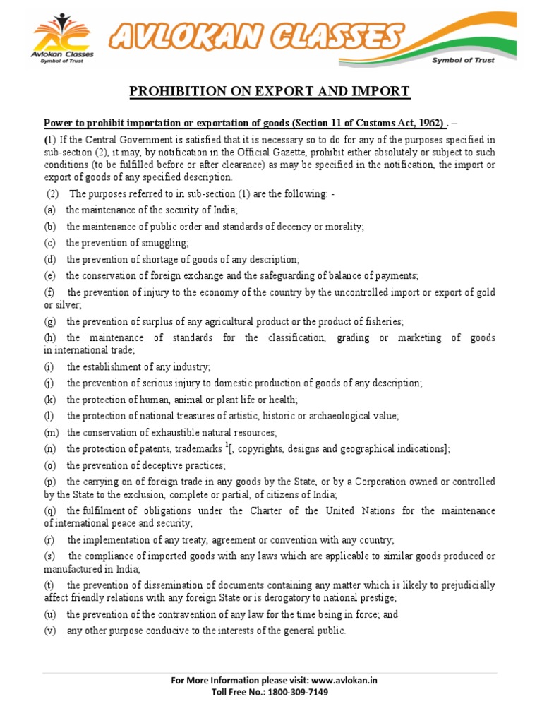 Prohibition On Export and Import | PDF | Customs | Exports