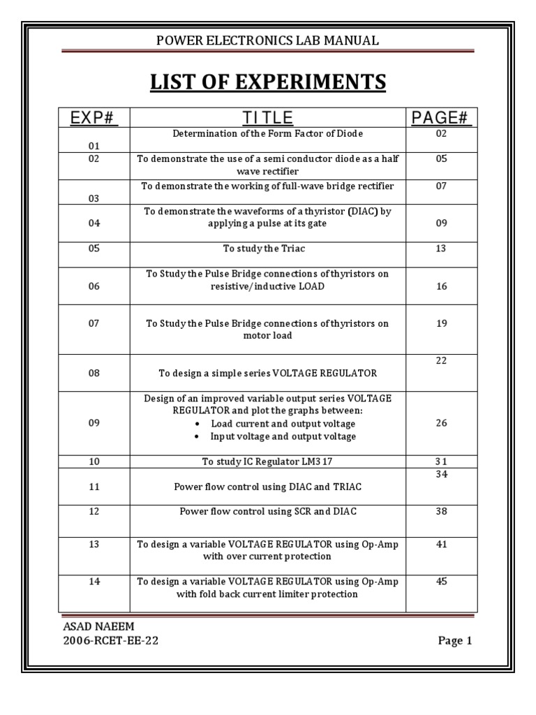 Power Electronics Lab Manual | PDF | Rectifier | Power Electronics