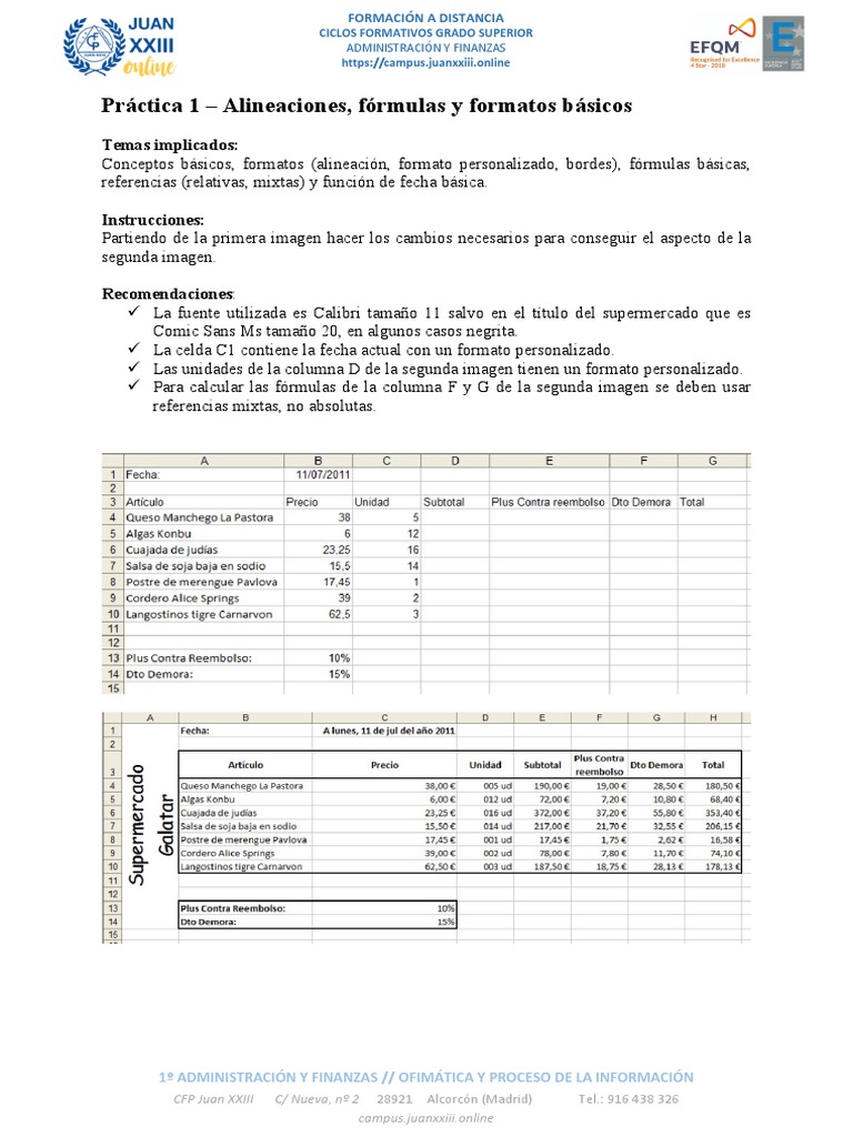 Ejercicio 1 - Alineaciones Formatos y Formulas | PDF