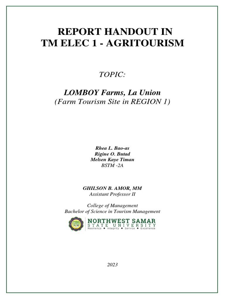 Lomboy Farms: A Report on the Farm Tourism Site and its Agricultural ...