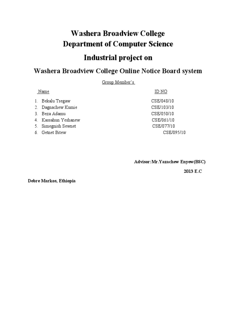 Washera College Online Notice Board System | PDF | Feasibility Study ...