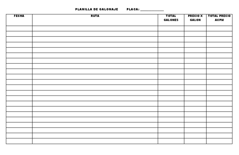 Planilla de Galonaje y Costos | PDF