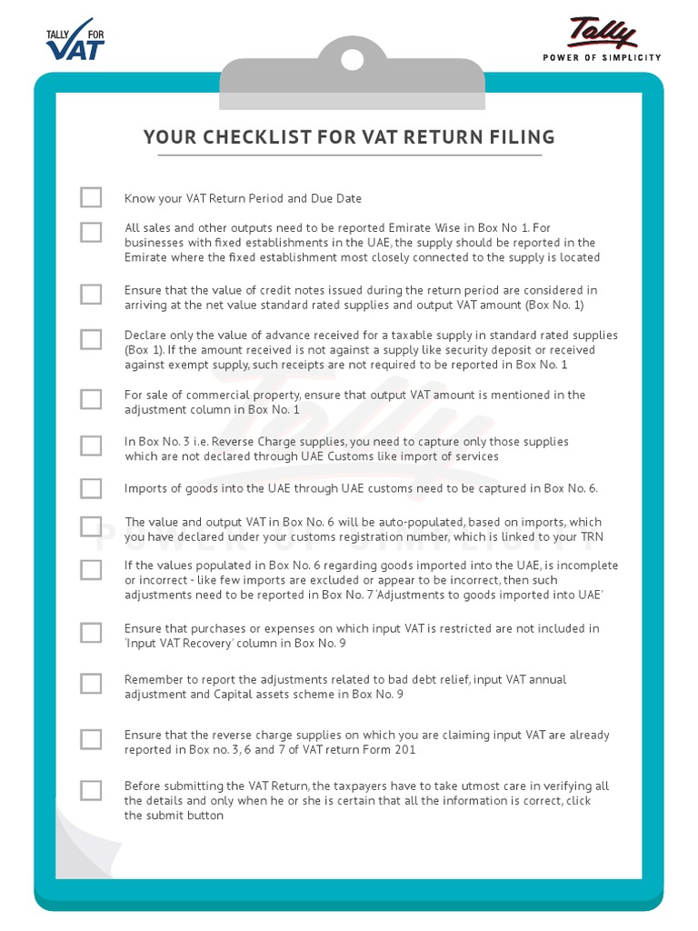 Your Checklist For VAT Return Filing - GCC | PDF