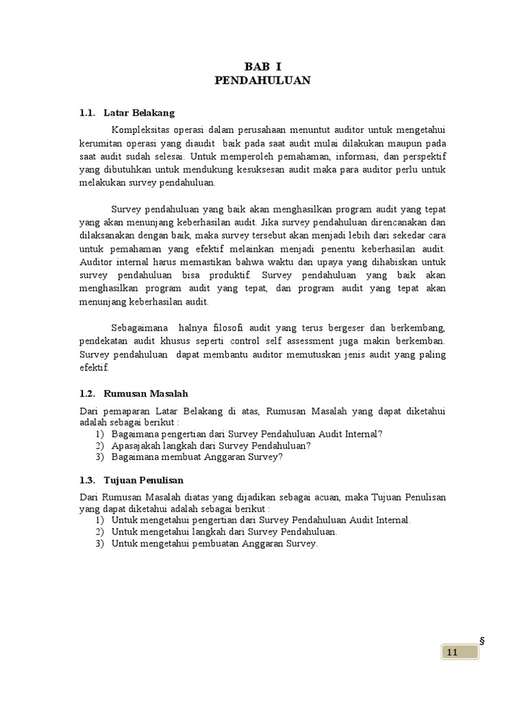 Panduan Survey Pendahuluan Audit | PDF | Bisnis