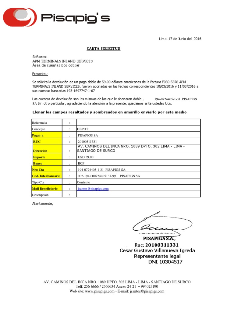 Carta Devolucion De Dinero Pdf