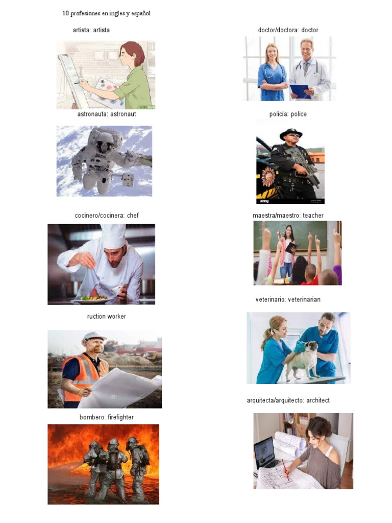 10 Profesiones en Ingles y Español | PDF