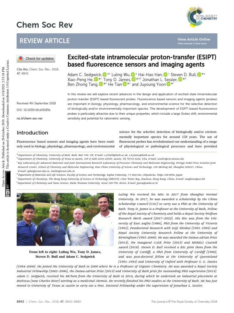 Excited-State Intramolecular Proton-Transfer (ESIPT) Based Fluorescence Sensors and Imaging ...