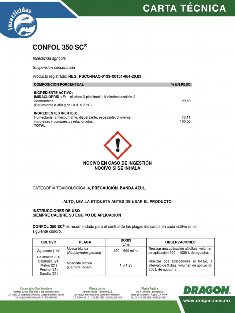 Insecticida agrícola CONFOL 350 SC | PDF