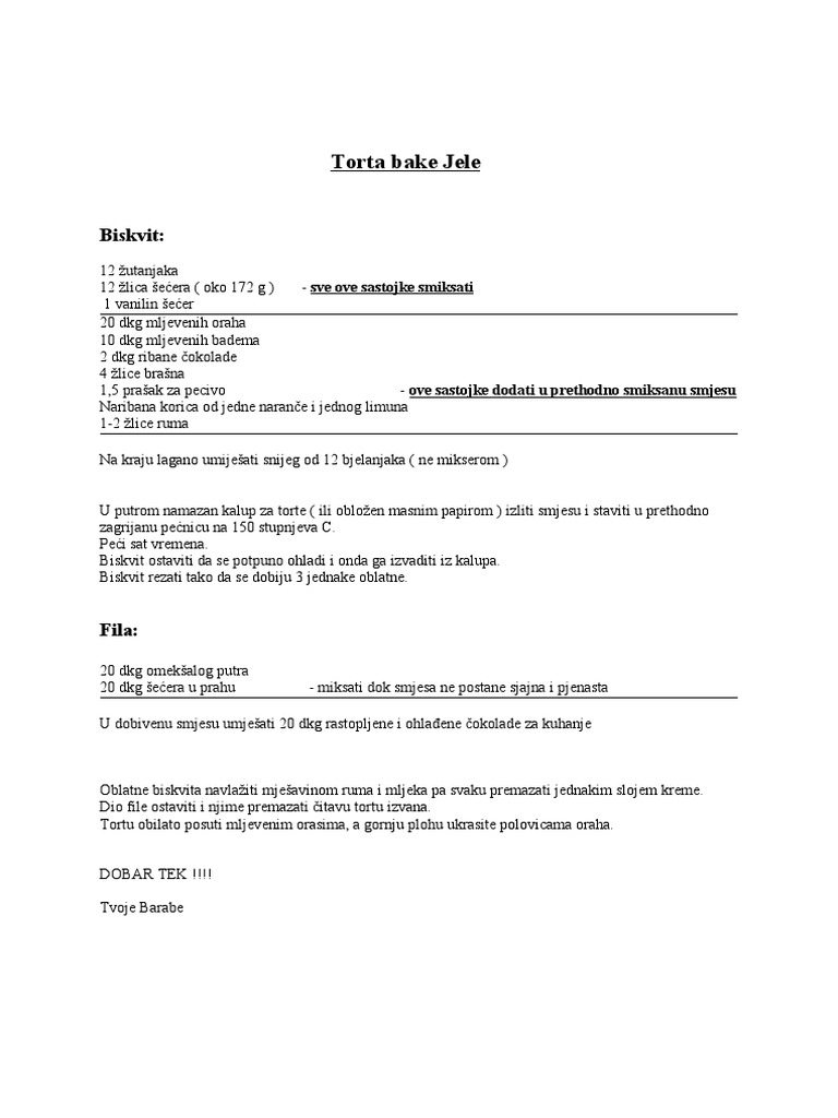 Torta Bake Jele | PDF