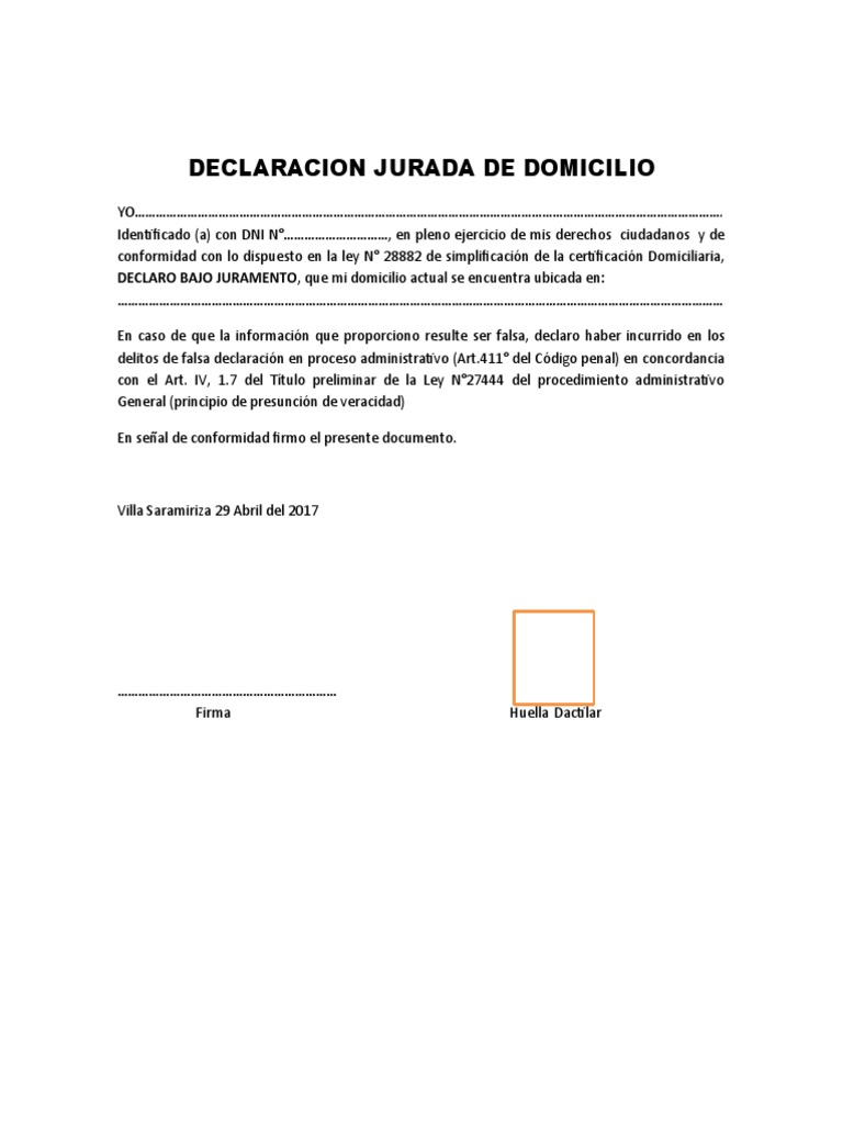 Declaracion Jurada de Domicilio | PDF