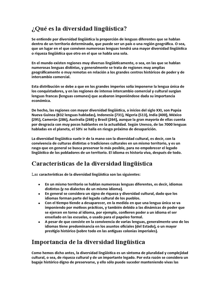 Qué es la diversidad lingüística | PDF | Comunicación humana | Lingüística