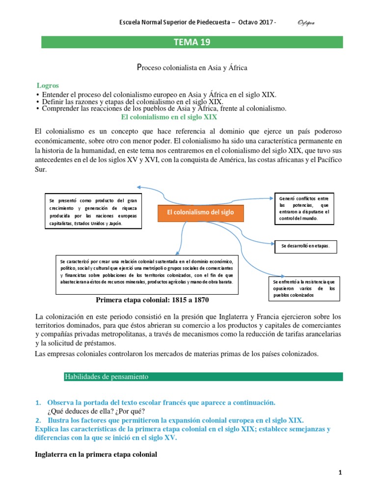 TEMA 19 Proceso de Coloniamlismo en Asia y ÄFrica PDF | PDF | Colonialismo | Capitalismo