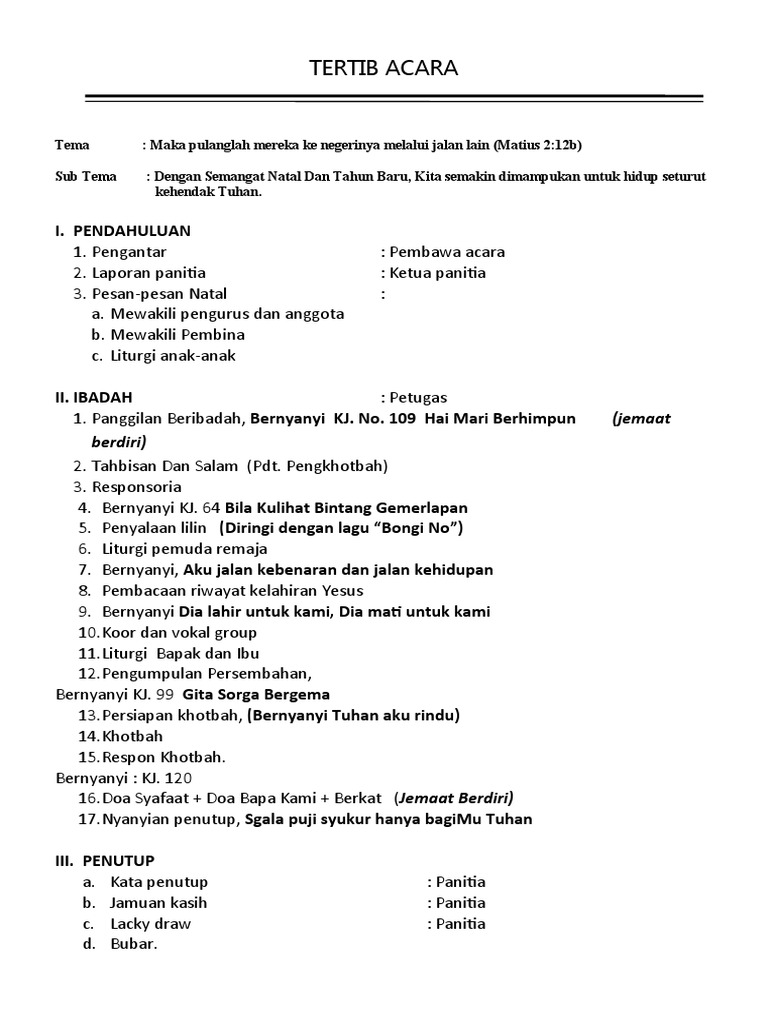 Tertib Acara Perayaan Natal 2022 Dan Syukuran Tahun Baru 2023 | PDF