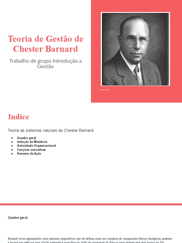 Teoria de Gestão de Chester Barnard Final | PDF | Moralidade | Estado