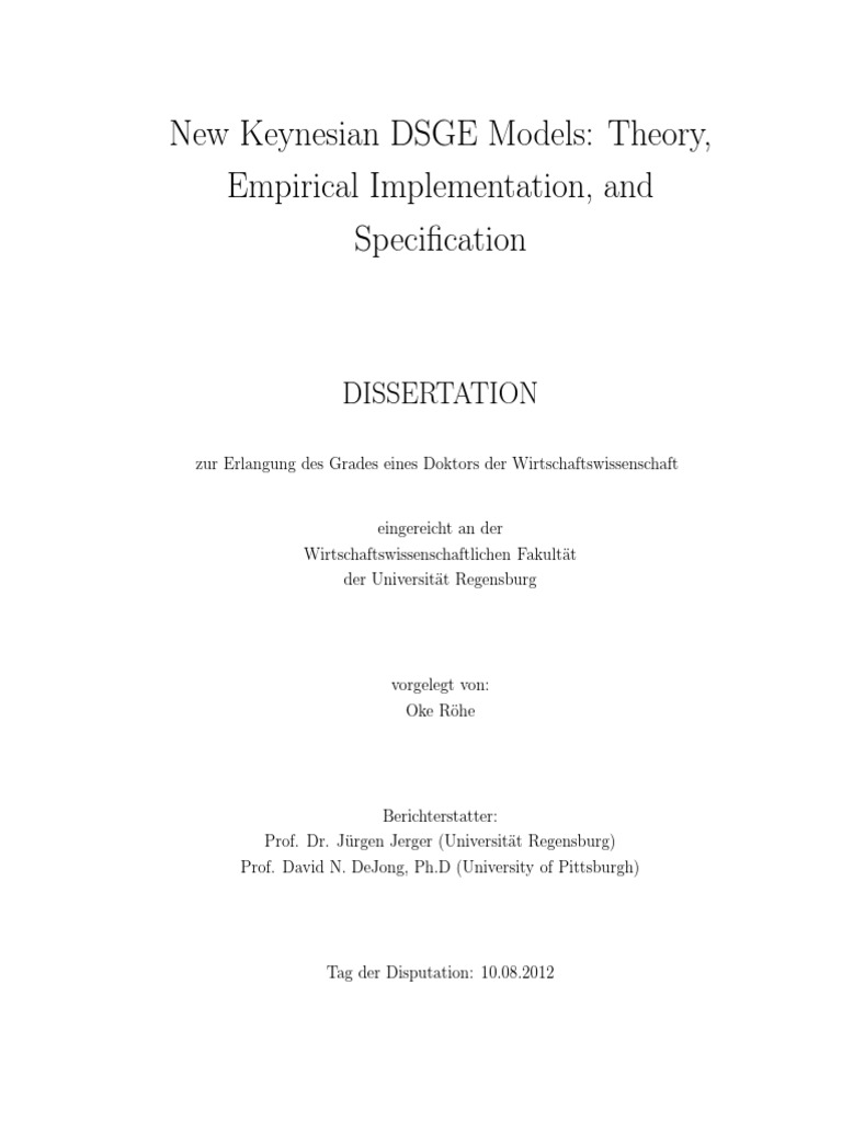 Dissertation-Roehe DSGE PDF | PDF | New Keynesian Economics | Inflation