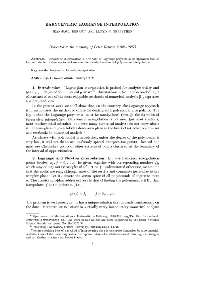 Barycentric Lagrange Interpolation | PDF Barycentric Lagrange Interpolation | PDF