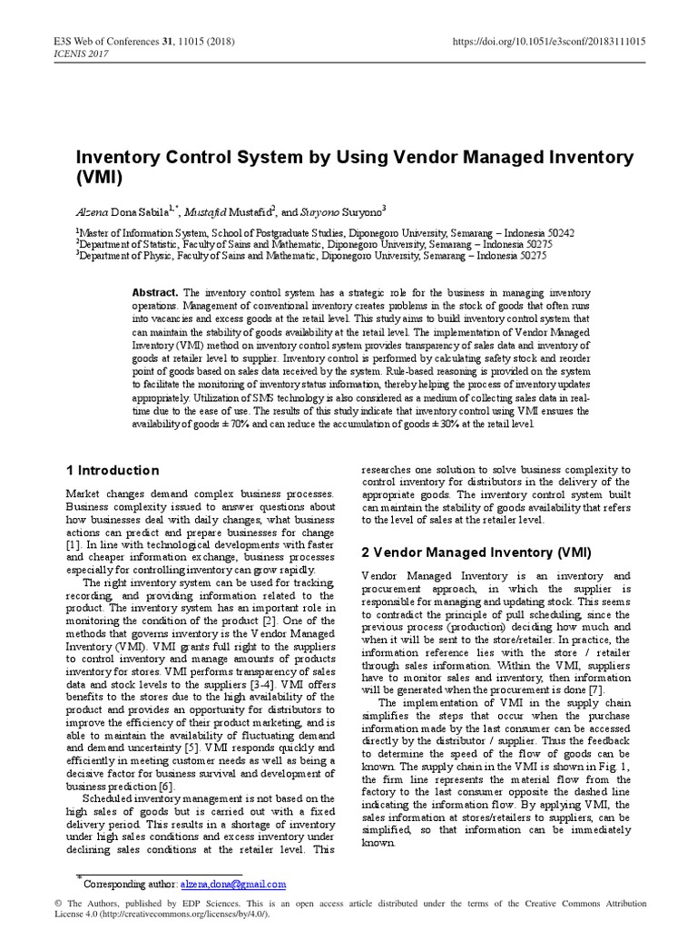 Inventory Control System by Using Vendor Managed Inventory | PDF ...