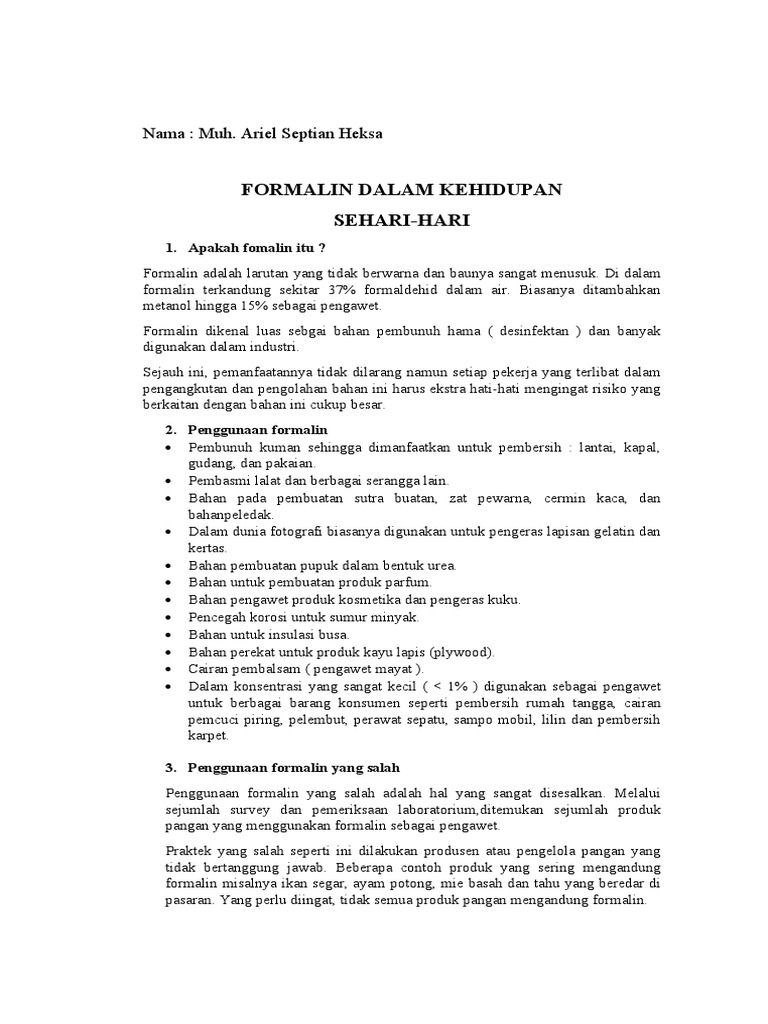 Bahaya dan Penggunaan Formalin | PDF | Kesehatan Holistik