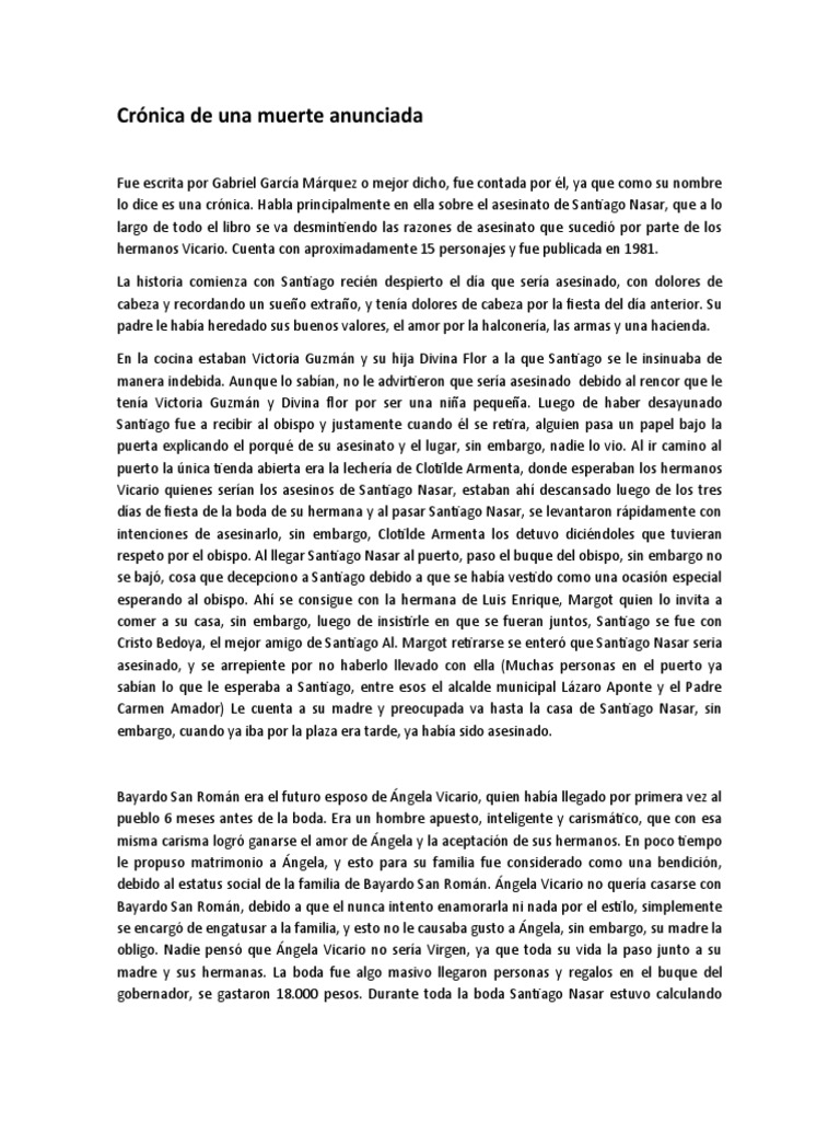 Analisis de Cronica de Una Muerte Anunciada | PDF