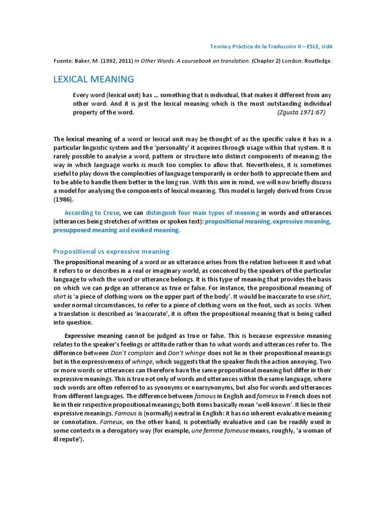 Lexical Meaning | PDF | Word | English Language