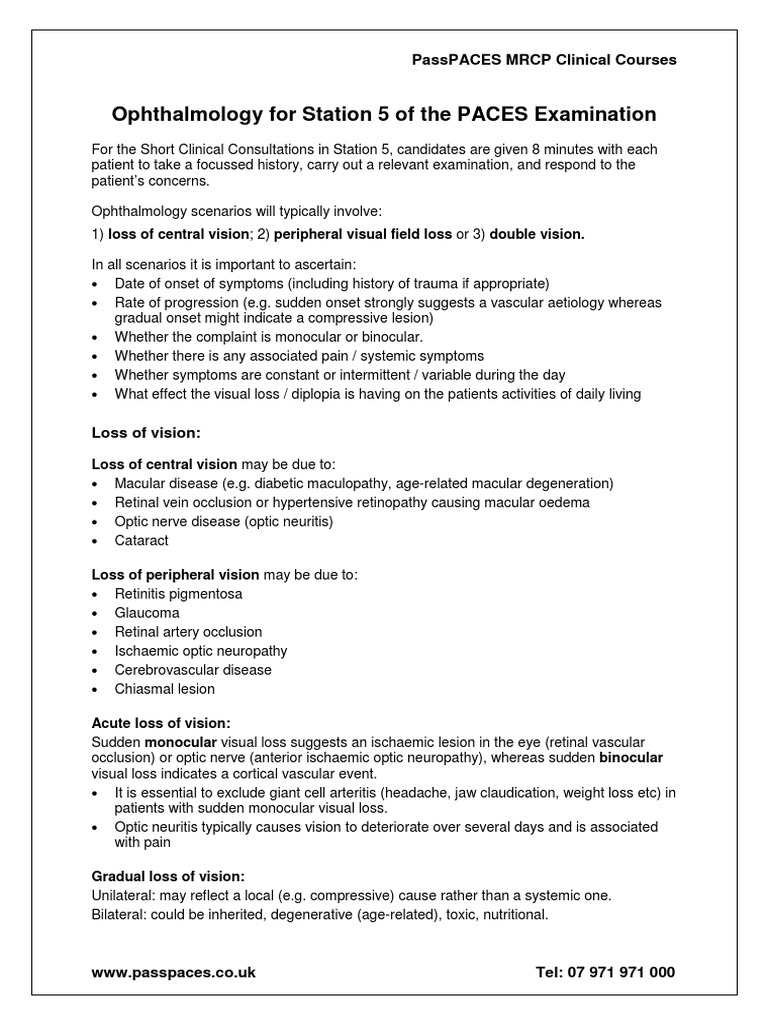 Ophthalmology Insights for PACES Exam | PDF | Visual Impairment ...