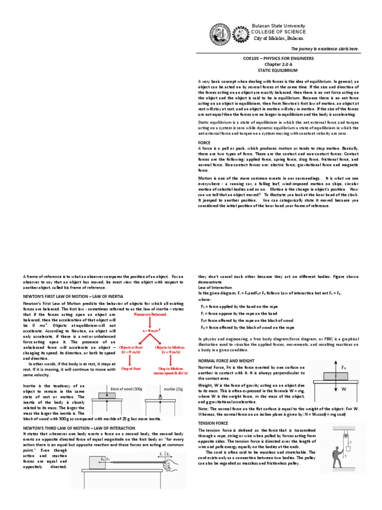 COE 105 CHAPTER 2 Equilibrium | PDF | Force | Friction