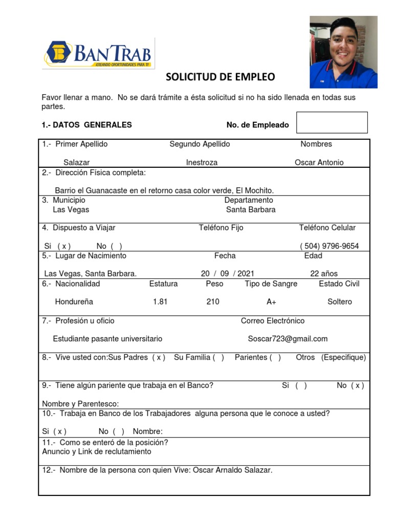 Solicitud de Empleo (1006) PDF | PDF | Salario | Economias