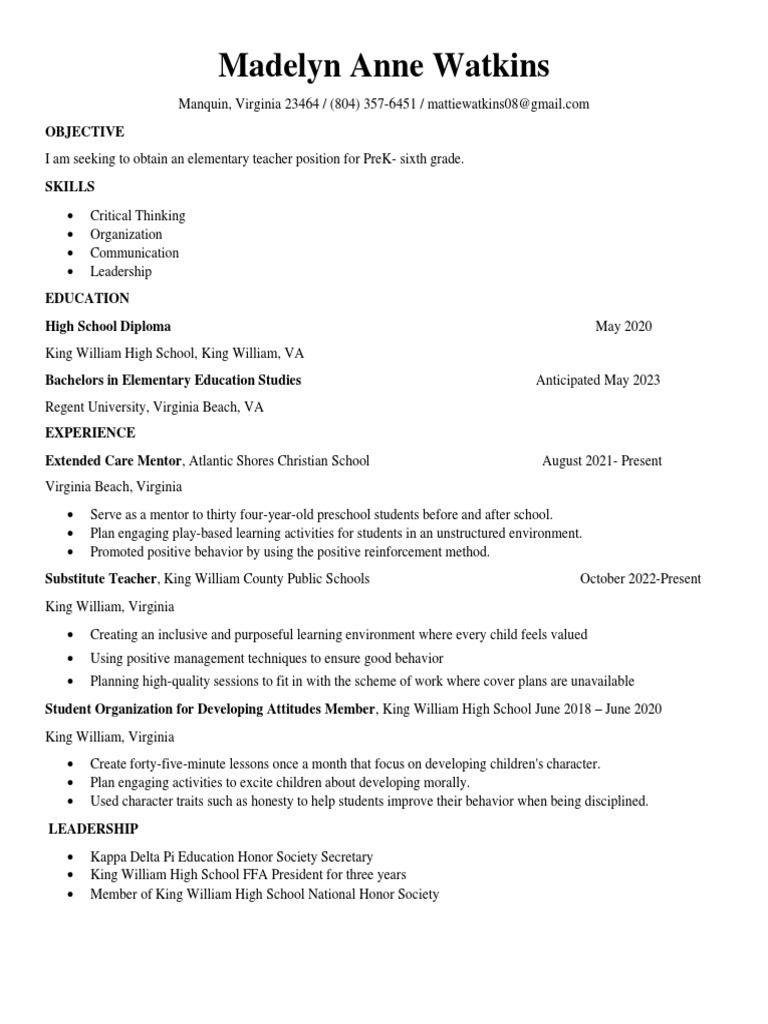 Madelyn Watkins Resume 16 | PDF