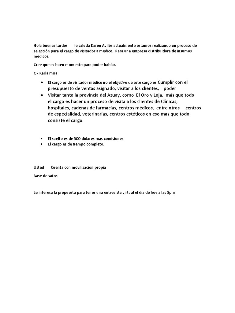 Hola Buenas Tardes Le Saluda Karen Avilés Actualmente Estamos ...