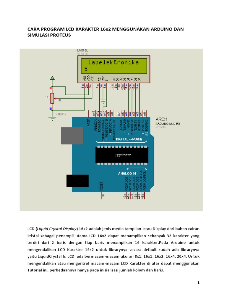 CARA PROGRAM LCD KARAKTER 16x2 MENGGUNAKAN ARDUINO DAN SIMULASI PROTEUS | PDF