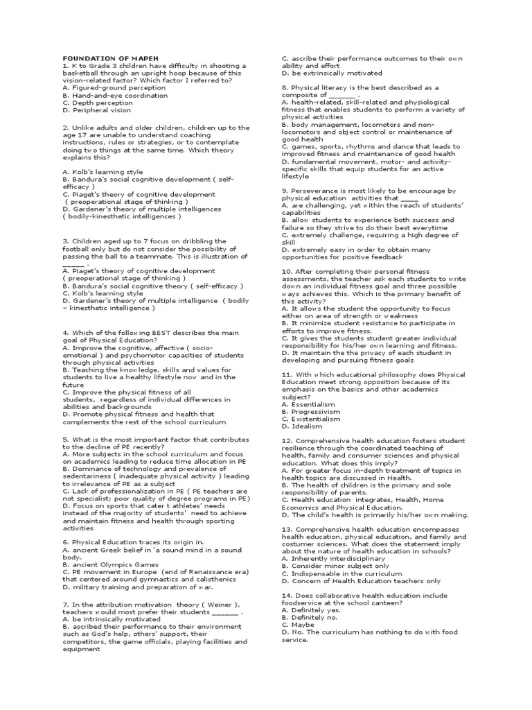 FOUNDATION OF MAPEH Lorimar 1 | PDF | Educational Assessment | Physical ...