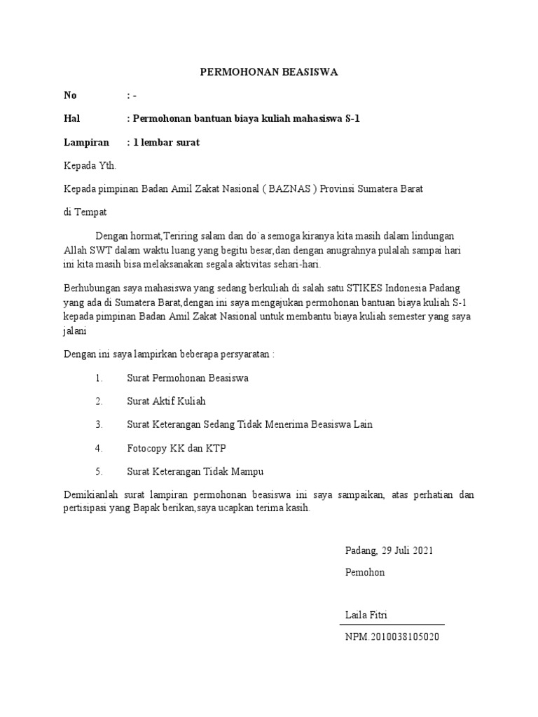 FORMAT surat pengajuan beasiswa.docx | PDF