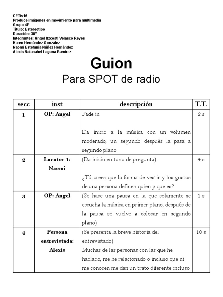 Guión Spot | PDF