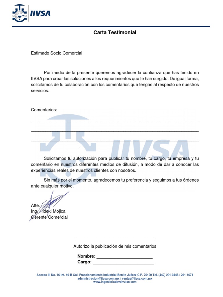 Carta Testimonial | PDF