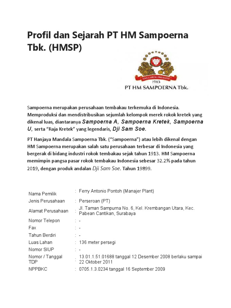 Data Profil PT - Samporna | PDF