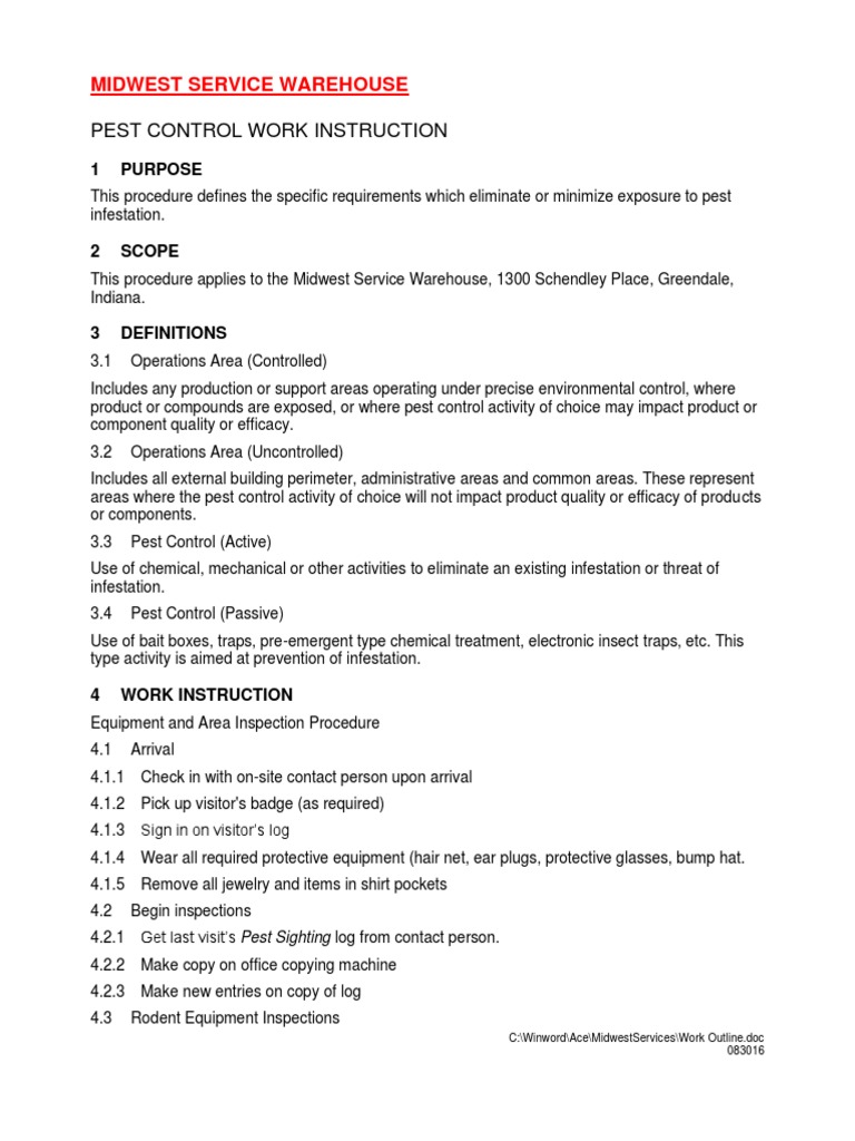 Pest Control Work Instruction | PDF | Pest Control | Pest (Organism)