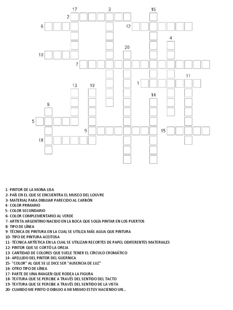 Crucigrama de Técnicas Artísticas | PDF | Arte