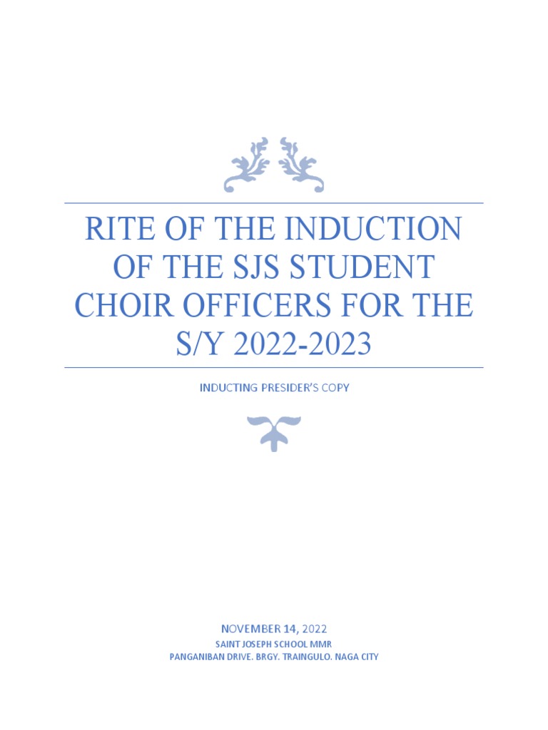 Rite of The Induction of The SJS Student Choir Officers For The S | PDF ...