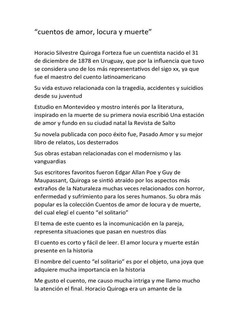 Cuentos de Amor, Locura y Muerte | PDF | Cuentos