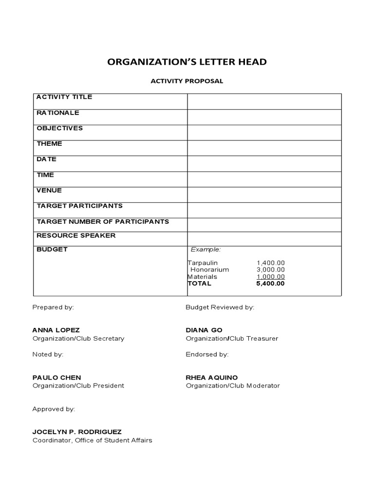 Activity Proposal Template | PDF