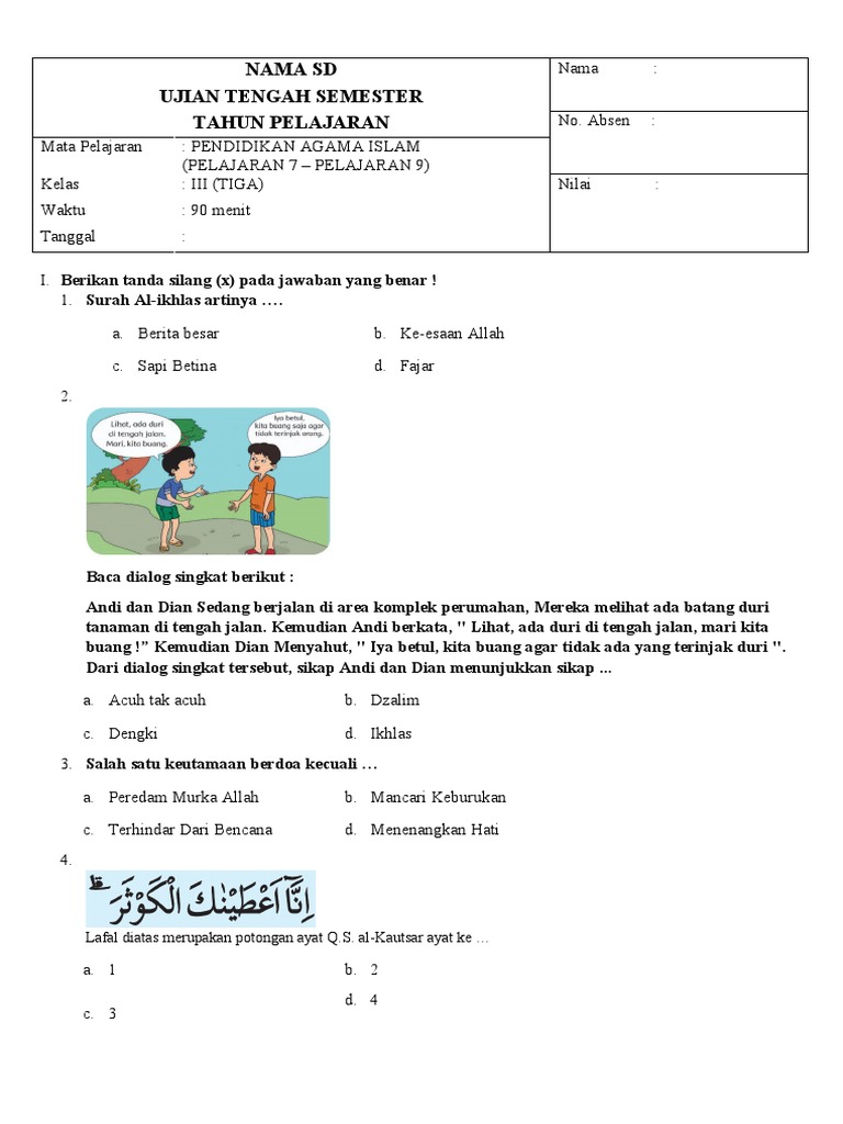 Soal2 PTS Pai KLS 3-S2 | PDF